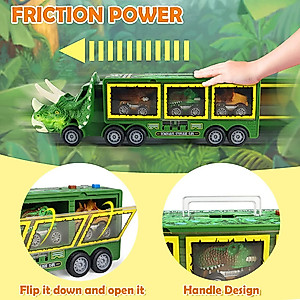 Dinosaur Toys for 3+ Year olds, Dinosaur Toy Truck for Kids 3-7 with Flashing Lights, Music, 13 in 1 Dinosaur Toys for Kids, 3 Pull Back Dinosaur Cars, 3 Dinosaur Toys and 1 Dinosaur Carrier Truck