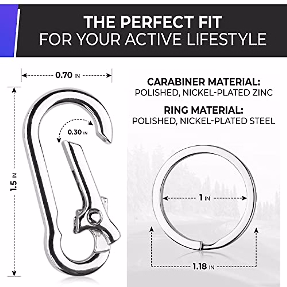 Keychain Clip Carabiner - Zinc Keychain with Key Carabiner to Keep Your Keys Right Where You Need Them - Multipurpose Secure Keyring