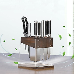 Universal Knife Block With Acrylic Shield, Acacia Wood Knife Holder without Knives for Scissors and Various Knives Suitable for Kitchen Countertops
