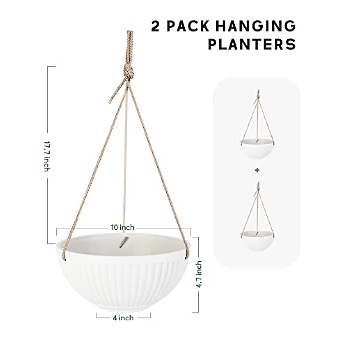 LaDoVita Large 10 Inch Hanging Planters Indoor with Pot, Hanging Pots for Plants, Outdoor Hanging Baskets, Hanging Flower Pot with Drainage Hole, Set of 2, Frosted White