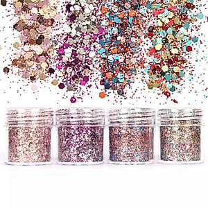 Unime Body Glitter 16 Colors Chunky Glitter for Body Face Hair Make Up Nail Art Mixed Color Glitter