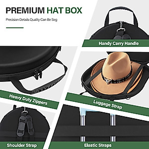 Cinati Hat Box for Travel-Crush Proof Hat Travel Case for Cowboy Hats Holder Storage Box Organizer Cap Carrier with Adjustable Carry Strap