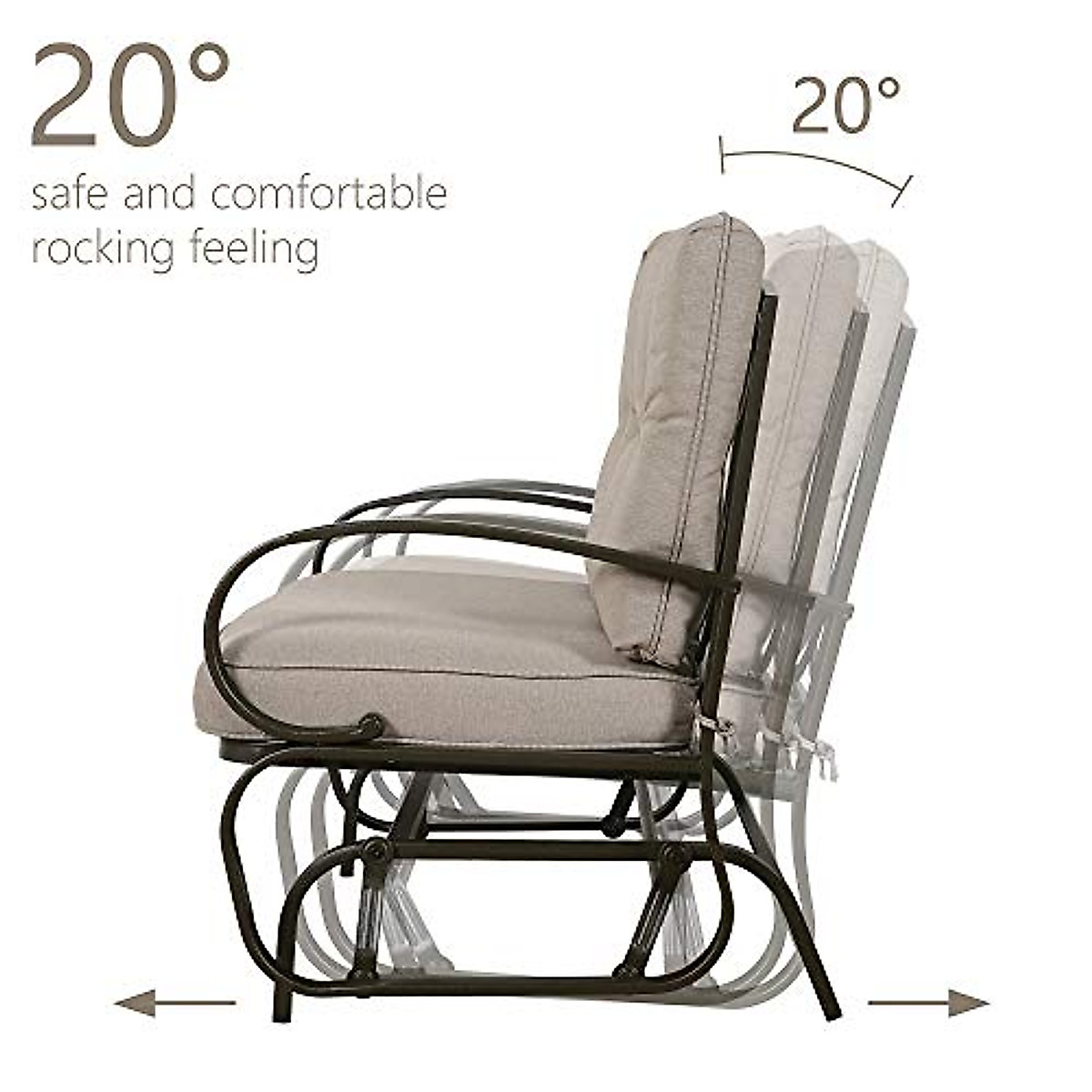 PATIO TREE 2-Seat Outdoor Swing Glider Bench, Rocking Patio Glider Loveseat Chair with Cushions, Beige