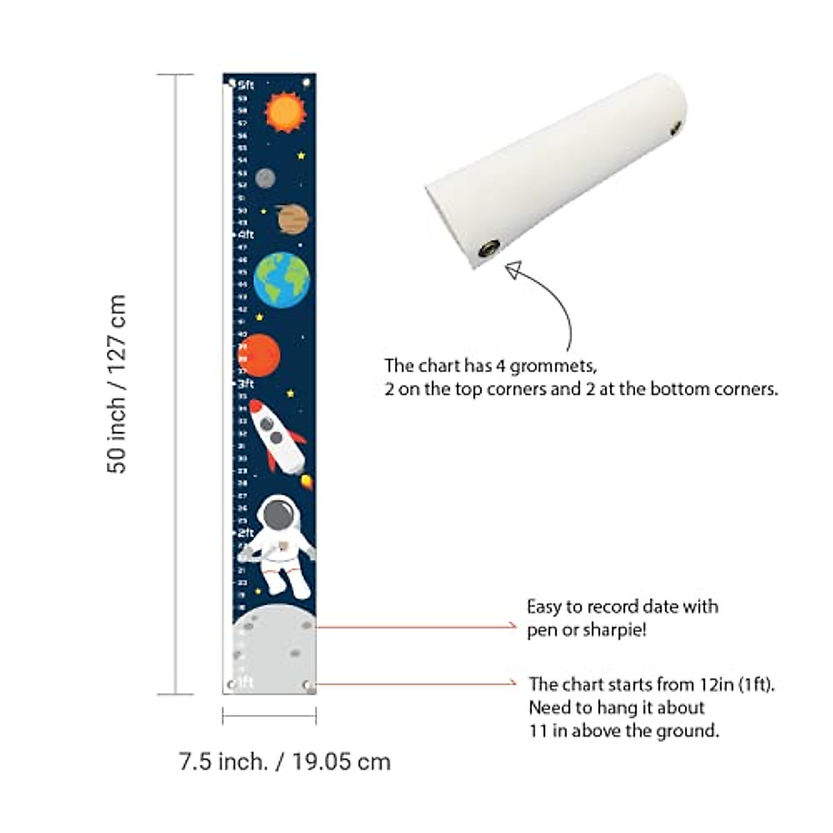 Space Growth Chart for Kids, Height Chart, Boy Height Chart, Growth Chart Banner