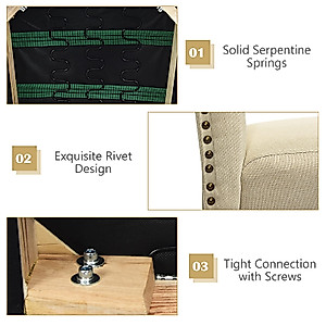 GORELAX Fabric Dining Chairs Set of 2, Modern Upholstered Dining Chair w/Solid Wood Leg, Adjustable Foot Pad, Tufted Kitchen Chairs for Farmhouse, Restaurant (Set of 2, Beige)