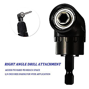 Right Angle Drill Attachment 105 Degree Impact Driver Right Angle Drill Adapter Power Angled Screwdriver Drill Bit Extension Drill Bit Holder for Tight Space Long & Short- BLK