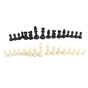 Chess Pieces Set, 32 Pcs Plastic Chessmen Set -16 Pcs Black & 16Pcs White Pieces for International Chess Game (Large 77mm)