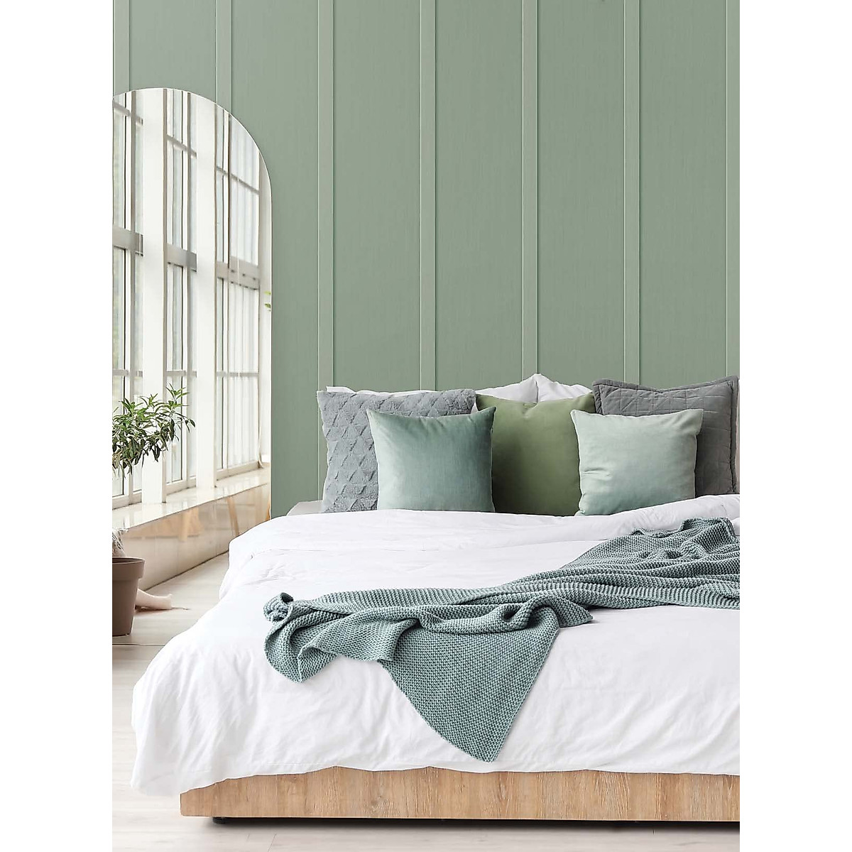 NextWall Faux Board and Batten Peel and Stick Wallpaper (Sage Green)