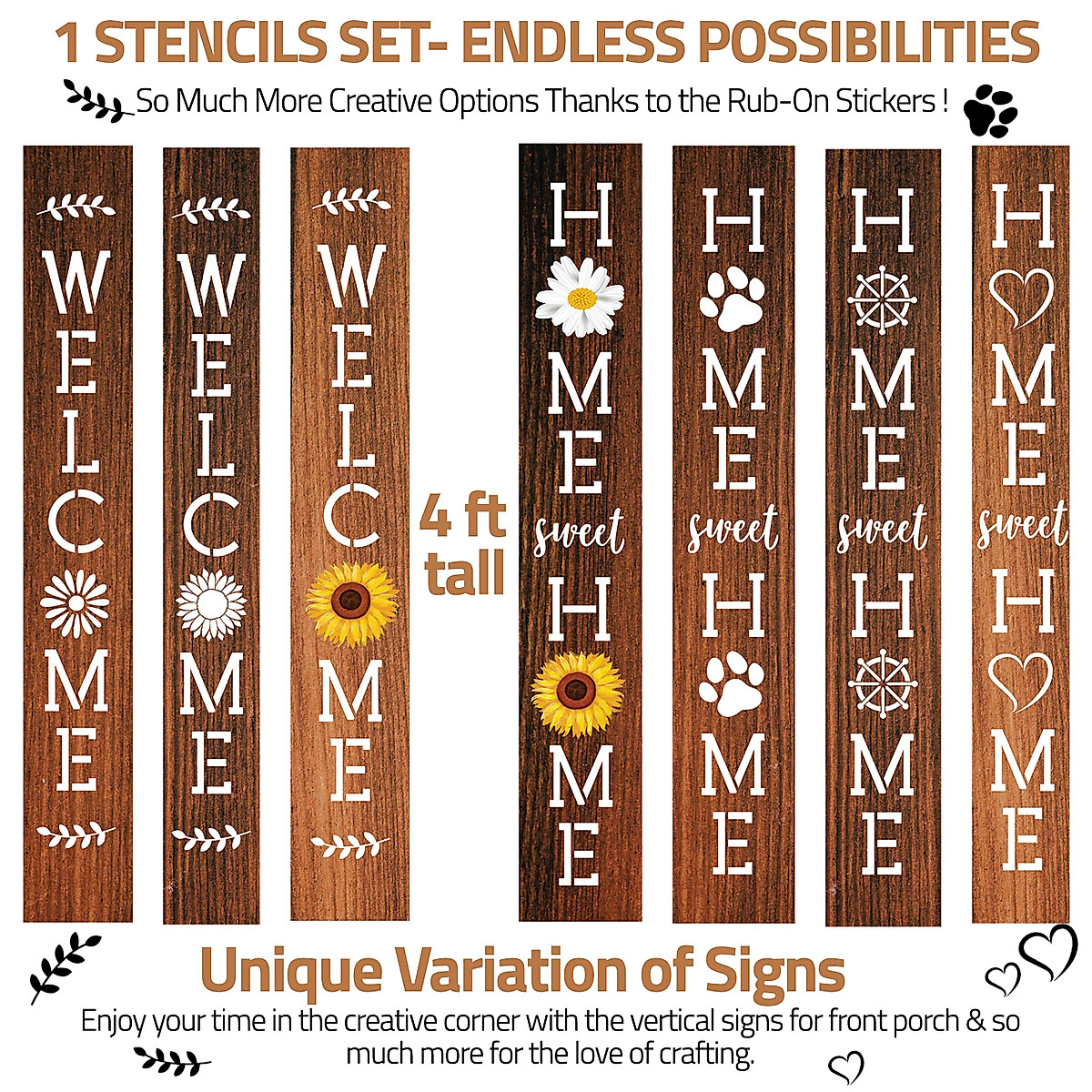 Stencil Stuff, Stencils for Painting on Wood, Welcome Stencil, Daisy Decor, Sunflower Stencil, Flower Stencils, Stencils for Crafts Reusable, Large Stencils, Paint Stencils Plus Free Rub-On Stickers