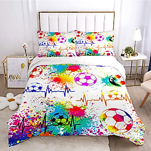 Brloote Soccer Ball Bedding Set with Matching Pillowcases Twin Size Football Sport Theme Comforter Cover for Boys Girls Kids Teens 68"X86"