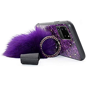 Aulzaju for OnePlus Nord N200 5G Case Ring Kickstand Wrist Strap Holder Design Luxury Glitter Hard PC Back Rugged TPU Edge Marble Pattern Cute Bling Diamond Bumper Phone Case for Girls Women Purple