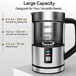 Secura Milk Frother, Electric Milk Steamer Stainless Steel, 8.4oz/250ml Automatic Hot and Cold Foam Maker and Milk Warmer for Latte, Cappuccinos, Macchiato, 120V