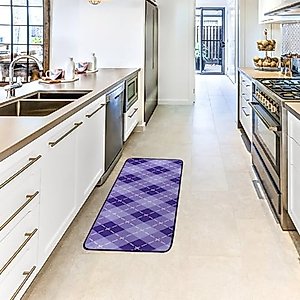 Long Kitchen Rugs Non Slip Washable Bath Mat Kitchen Runner Rug Blue Diamond Geometry Water Absorption Quick Drying Anti Fatigue Comfort Flooring Carpet 39 x 20 inch