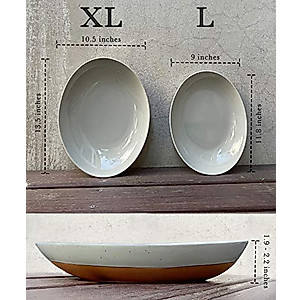 Mora Ceramic Large Serving Bowls- Set of 2 Oval Platters for Entertaining. Modern Kitchen Dishes for Dinner, Fruit, Salad, Turkey, etc. Oven, Dishwasher Safe, 55/35 oz, 13.5" / 11.8" - Earl Grey