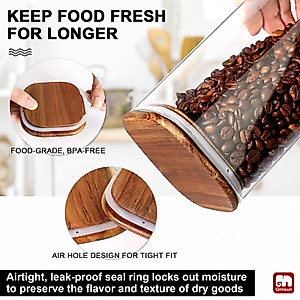 GMISUN Airtight Glass Storage Canister with Lid, 50oz Clear Glass Food Containers with Bamboo Lids, Square Kitchen Pantry Food Canister Jars for Pasta Coffee Beans Flour Cereal, 3 Pack