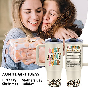 Aunt Gifts, Best Aunt Ever Tumbler - 40oz Stainless Steel Travel Mug Insulated Coffee Cup, Auntie Gift Ideas, Aunts Gift for Birthday Mothers Day (with Lid and Straw)