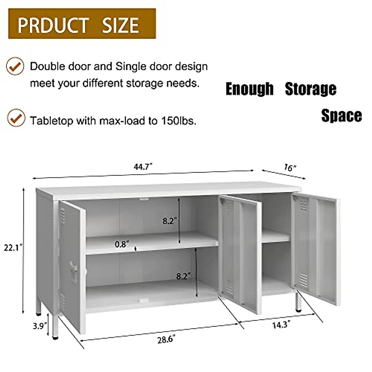 MIOCASA 3 Door Metal Locker TV Cabinet with Shelf Industrial Steel Storage Cabinet TV Stand Entertainment Media Console Table for Living Room,Bedroom, Garage, Office (White)