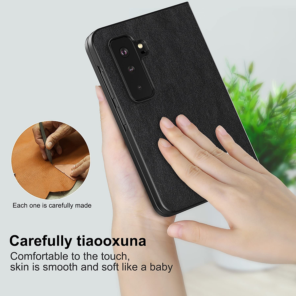 Foluu for Microsoft Surface Duo 2 Case, Surface Duo 2 2021 Leather Case, [Slim & Lightweight] PU Leather Back Cover Hard PC Durable Protective Phone Case for Microsoft Surface Duo 2 2021 (Black)