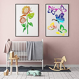 8 Pieces Sunflower Butterflies Painting Stencils for Painting on Wood Flower Butterfly Stencil Kit for Painting on Wall Canvas You are My Sunshine Reusable Plastic Template for Door Home Decoration