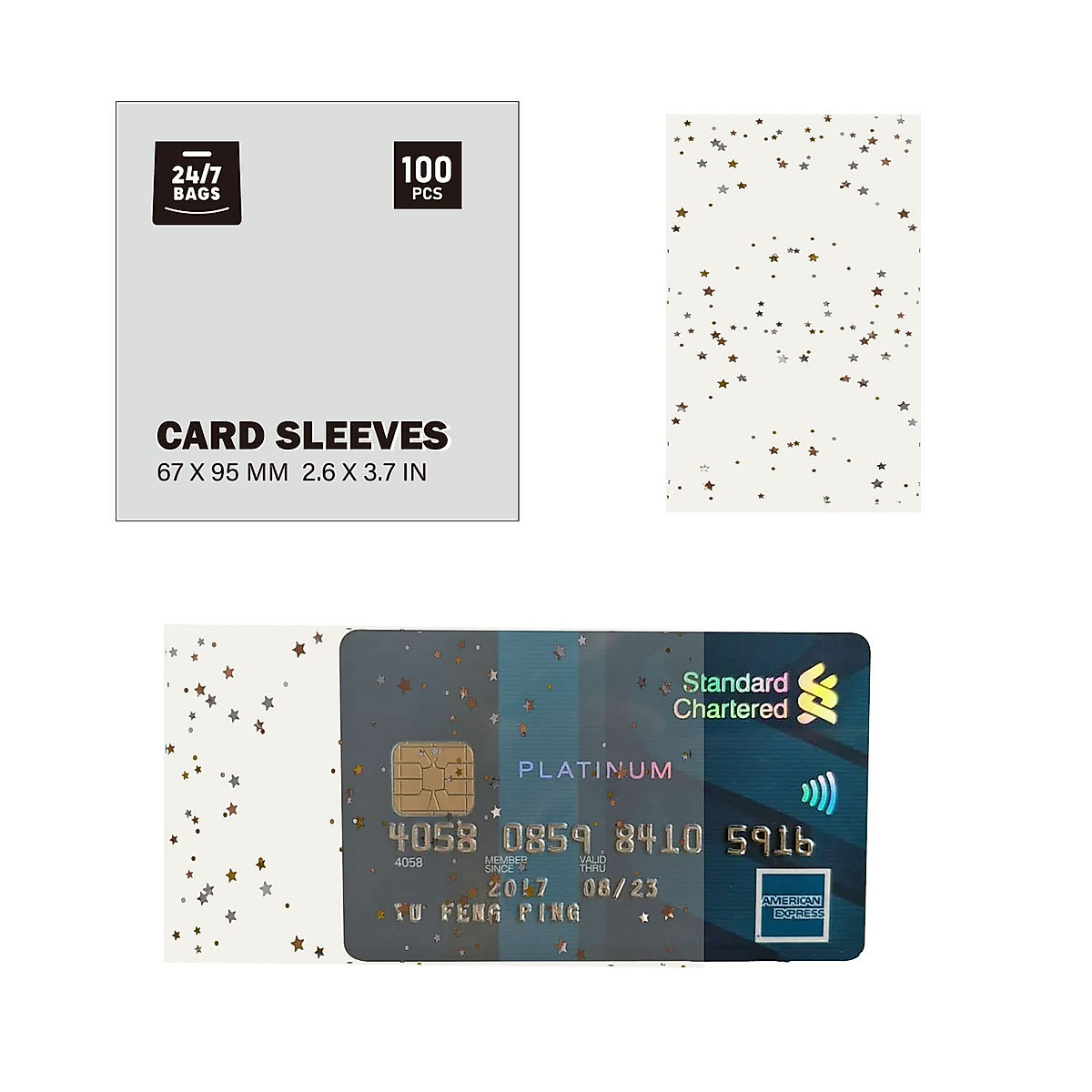 200 Top Entry Card Sleeves, 2.6”x3.7” .1 MM Thick, PVC-Free, Clear Front & Holographic Back, TCG & Collection Cards