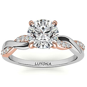 Luyona Moissanite Ring 1 ct Round Cut Lab Double-Colors Twisting Infinity Engagement Wedding Anniversary Ring, Customize Name Engraving (white gold, Customize)