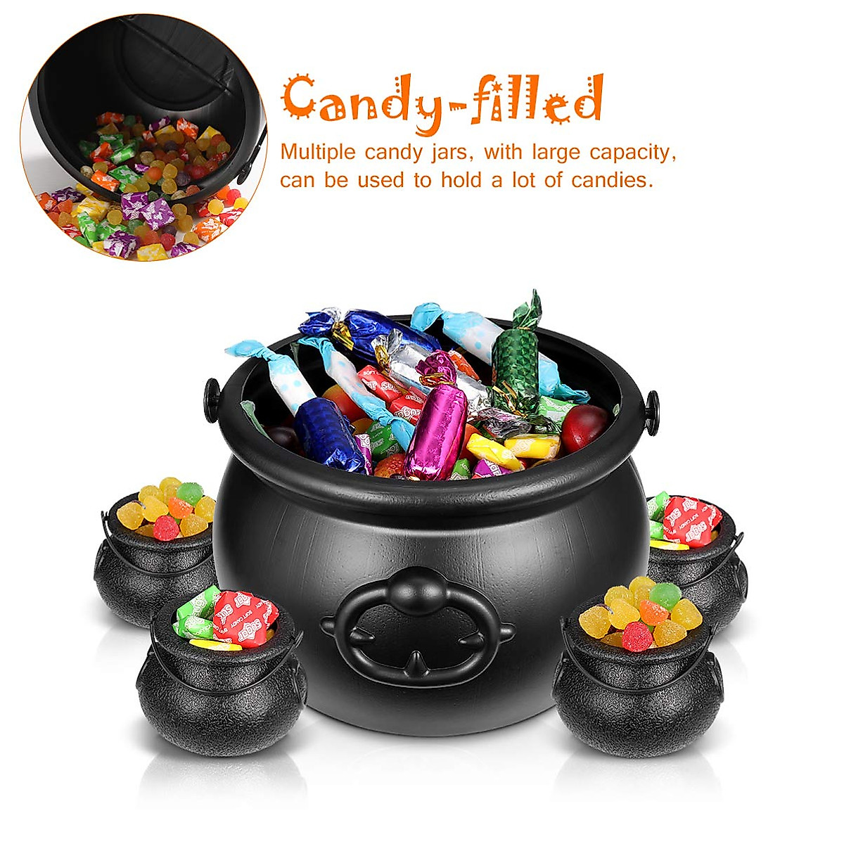 TOYANDONA 12 PCS Halloween Black Cauldrons Candy Cauldron Kettles Halloween Party Candy Bucket for Kids