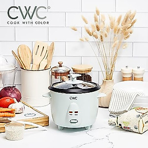 COOK WITH COLOR 6 Cup Rice Cooker 300W - Effortless Cooking and Greatly, Cooks 3 Cups of Raw Rice for 6 Cups of Cooked Rice, Sage