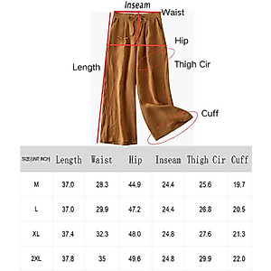 LaovanIn Women's Wide Leg Palazzo Pants Linen Drawstring Cropped Pants Trousers Culottes Coffee Medium