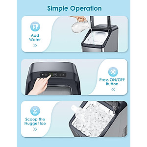 Oraimo Nugget Ice Maker, Ice Makers Countertop, 26 Lbs/Day Tooth-Friendly Chewable Ice with Self-Cleaning & Auto Water Refill, Sonic Pebble Ice Maker Machine for RV, Home and Kitchen, Silver