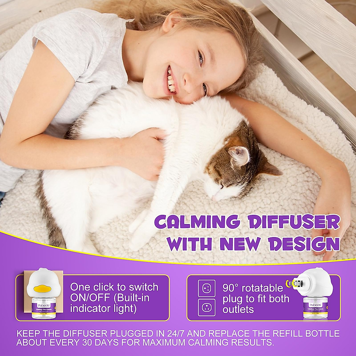 NATURE ZIRAN Cat Pheromones Calming Diffuser, 2 in 1 Cat Calming Starter Kit (Diffuser Head + 2pcs 48ml Vial) for 60 Days Use, Enhanced Cat Calming Diffuser Kit for Cat Anxiety Relief