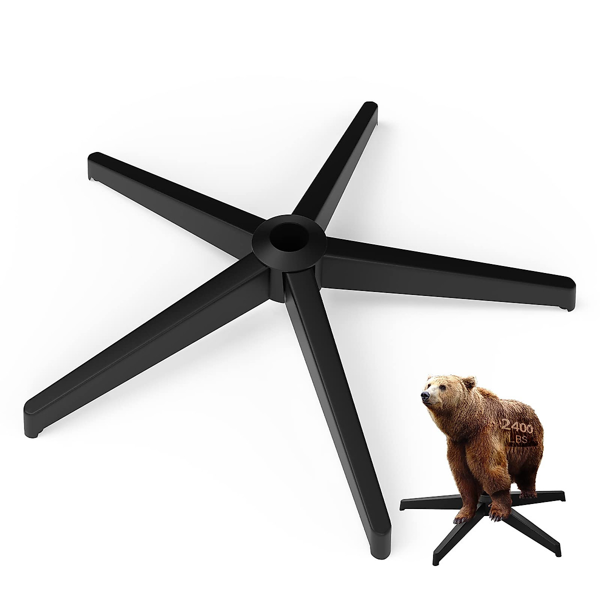 MASTERY MART Office Chair Base Replacement Heavy Duty, Metal Desk Chair Base Replacement Parts with Universal Gas Cylinder Hole and Casters Sockets, 2400+Lbs, Diameter 28", Matte Black