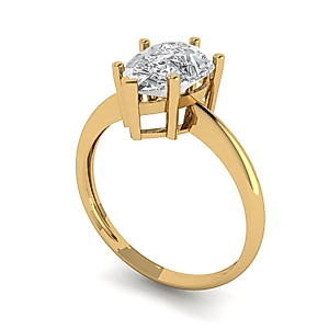 Clara Pucci 14k Yellow Gold 2.47cttw Pear Cut Solitaire Moissanite Designer 6-Prong art deco Anniversary Ring Statement Bridal Wedding