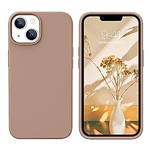 GUAGUA Compatible with iPhone 13 Case 6.1 Inch Liquid Silicone Soft Gel Rubber Slim Thin Microfiber Lining Cushion Texture Cover Shockproof Protective Phone Case for iPhone 13 Khaki