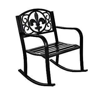 GIODIR Outdoor Patio Rocking Chair, Metal Rocking seat for for Deck, Backyard or Garden w/Scroll Design (Black)…