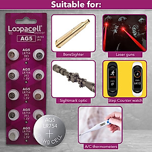 LOOPACELL 10 Pack AG5 LR754 393 SR48 1.5 Volt Alkaline Cell Watch Batteries