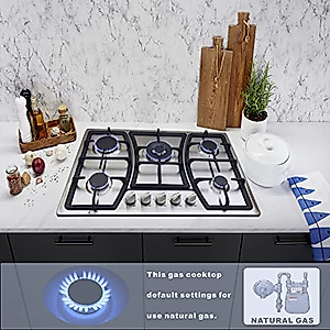 Gas Cooktop 30 Inch 5 Burners Gas Stove Gas Hob Stovetop Stainless Steel Cooktop Cast Iron Grates, Silver (30x 19.7x 4.5 inches)