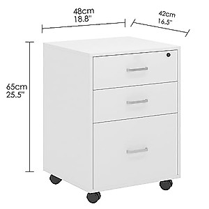 sogesfurniture 3 Drawer File Cabinet for Home Office, Under Desk Metal Filing Cabinet for Legal/Letter/A4 File, Mobile Filing Cabinet for Home Office, White 10CZSSFC04WT