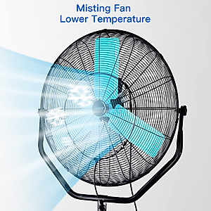 pasapair 24” Industrial Outdoor Misting Pedestal Fan – IPX5 Waterproof Cooling Fan for Patios – Portable Fan with 4 Wheels – 8.2 FT Cord, GFCI Plug & 360° Pitch Rotation– ETL Approved