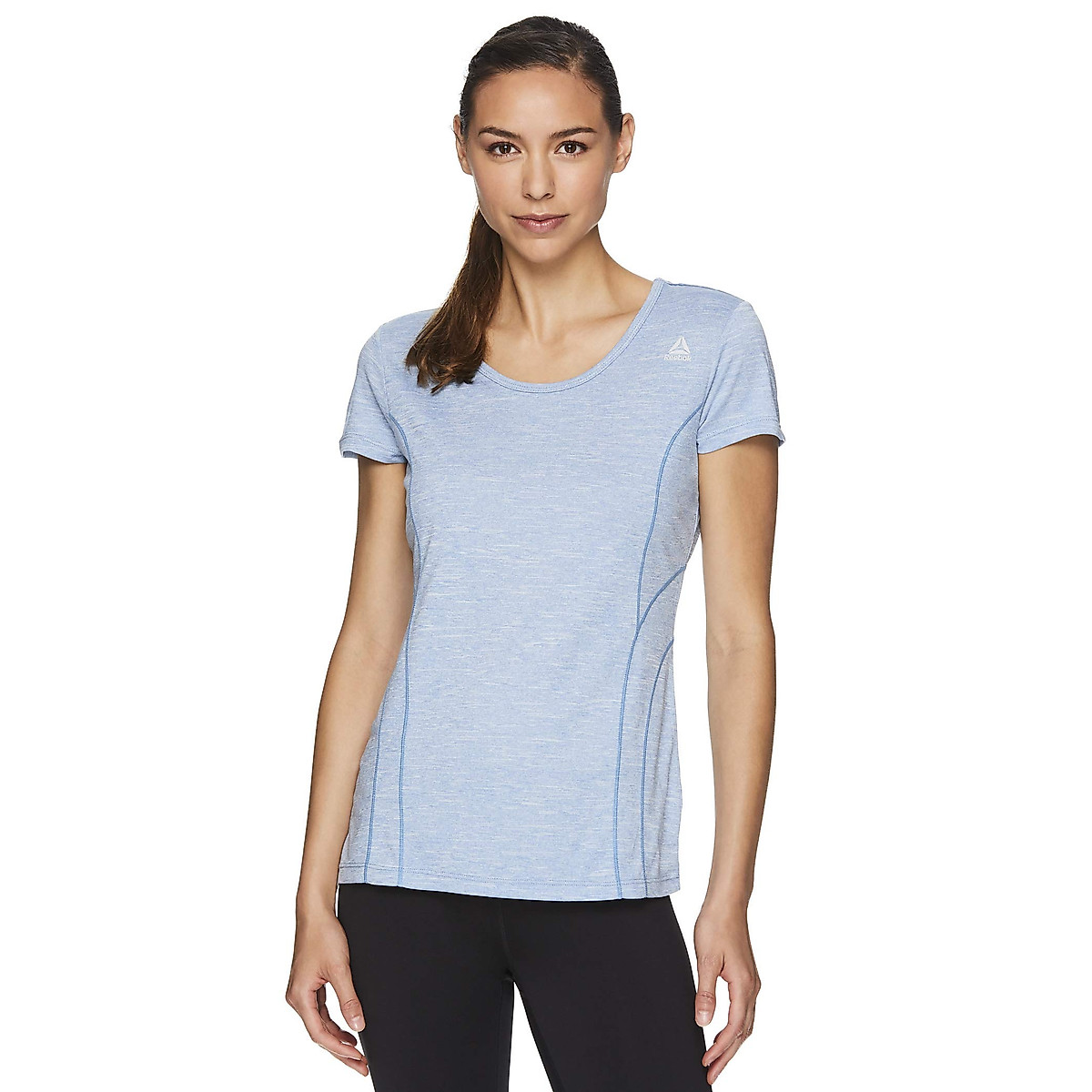 Reebok Womens Varigated Heathered Basic T-Shirt, Blue, Small