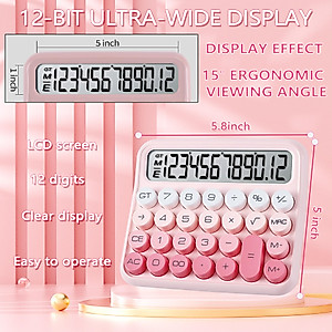 Standard Calculator 12 Digit,Desktop Large Display and Buttons,Pink Calculator with Large LCD Display for Office,School, Home & Business Use,Automatic Sleep,with Battery.6 * 5.15in