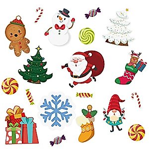 Winnwing 55Pcs Christmas Cutouts Bulletin Board Decorations Set Colorful Xmas Tree Santa Claus Stockings Candies Paper Cut-Outs with Glue Point Dots Seasonal Holiday Home School Classroom Wall Décor