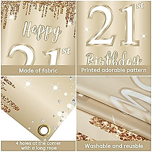 Happy 21st Birthday Door Banner Decorations for Her, Gold White 21 Birthday Door Cover Sign Party Supplies, 21 Year Old Birthday Photo Booth Background Decor for Women