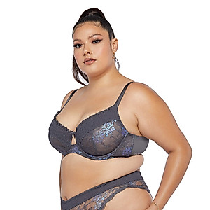 Savage X Fenty, Women's, Curvy Living In The Clouds Iridescent Lace Unlined Bra, Blackened Pearl, 40DD