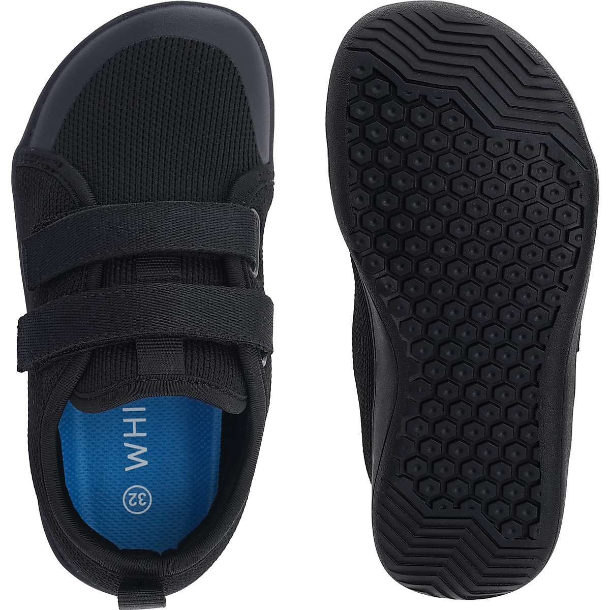 WHITIN Kids Wide Barefoot Shoes for Boys Girls Minimalist Zero Drop Sneakers Size 5 Big Kid Athletic Walking Tennis Casual Sports Hiking Running Black 36