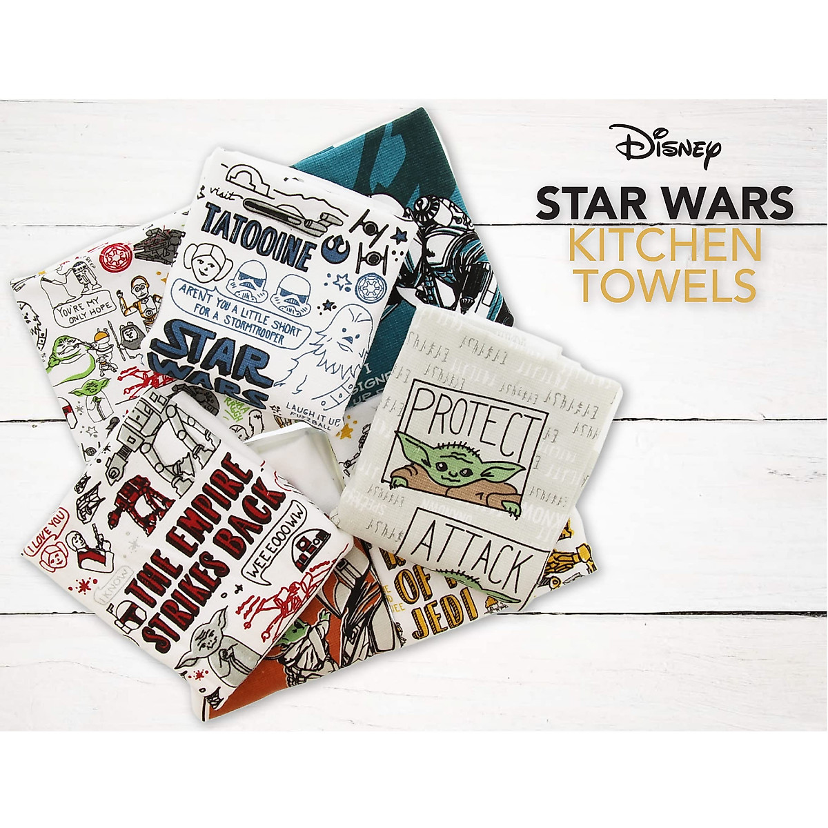 Disney Star Wars The Mandalorian 100% Cotton Kitchen Towels – Set of 2 Towels – Perfect for Drying Dishes and Hands – Machine Washable Kitchen Towel Set – 16" x 26" – Wherever He Goes, I Go