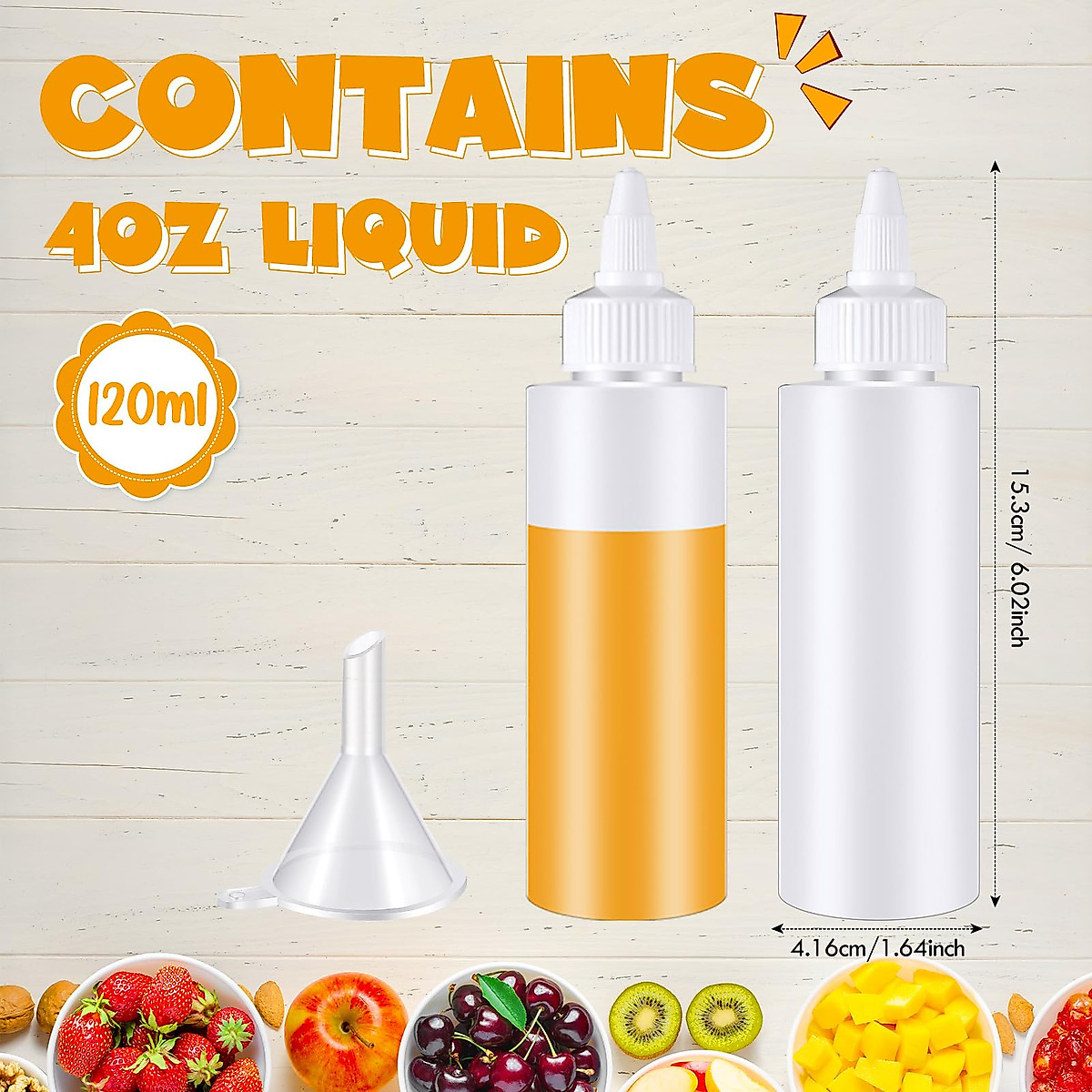 Honeydak 30 Pack Plastic Squeeze Bottles Boston Empty Dispensing Bottles Lab Dispensing Bottles with Twist Top Cap 2 Pcs Funnel for Liquids Inks Oil Sauce Condiments Arts and Crafts (White, 4 oz)