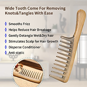 BESTOOL Wide Tooth Comb, Extra Large Natural Sandalwood Wide Tooth Comb Detangler for Curly Long Thick Wet or Dry Hair Anti-static