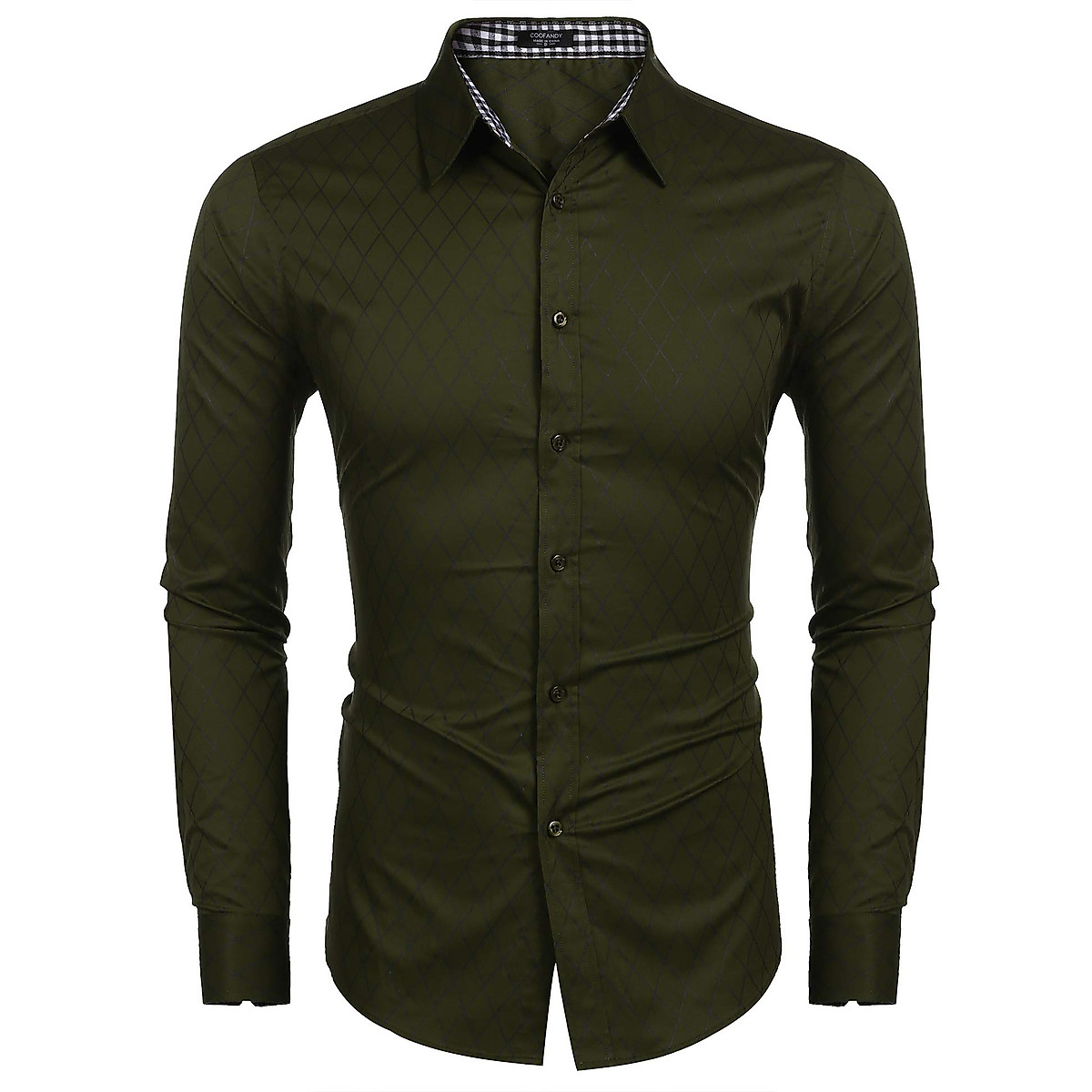 COOFANDY Mens Business Dress Shirt Long Sleeve Slim Fit Casual Button Down Army Green, Large