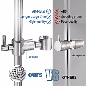 Shower Slide Bar Adjustable Handheld Shower Head Holder Wall Mount - 15inch All-Metal Shower Head Slide Bar Compatible with Bathroom Drill Free Glue Installation - Brushed