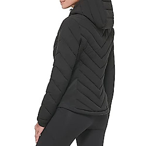 Calvin Klein Women's Scuba Side Panel and Sleeve Detail Adjustable Hood Zip PocketsPuffer, Black, X-Large